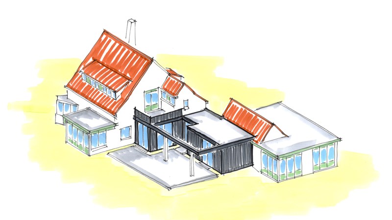 Landelijke villa ondergaat een transformatie door moderne aanbouw